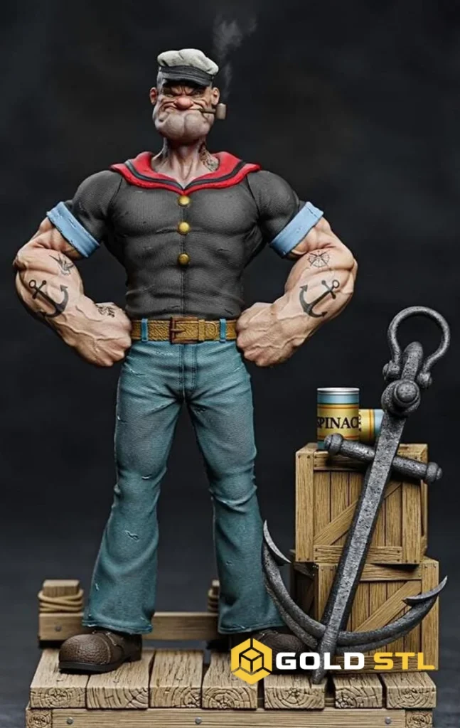 Popeye the Sailor 3D Print STL Model - Gold STL