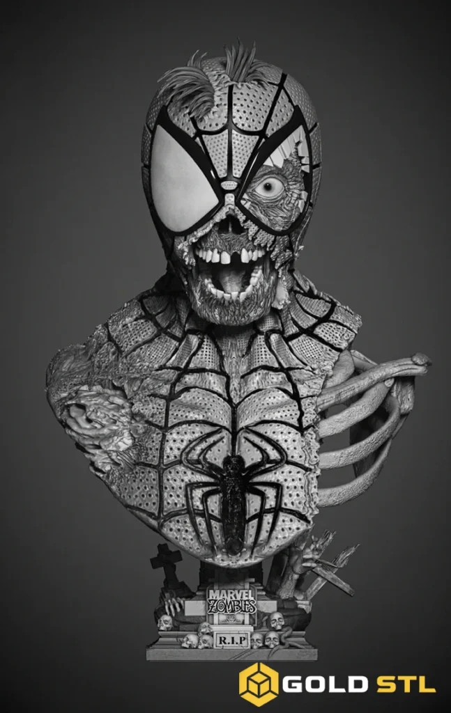 Zombie Spider-Man Portrait Bust STL Special File - Gold STL