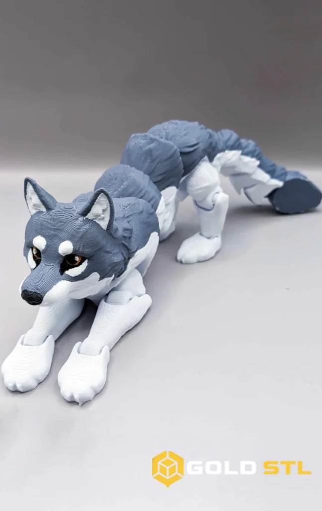 Wolf Articulated Flexi Toy STL 3D Print Model - Gold STL
