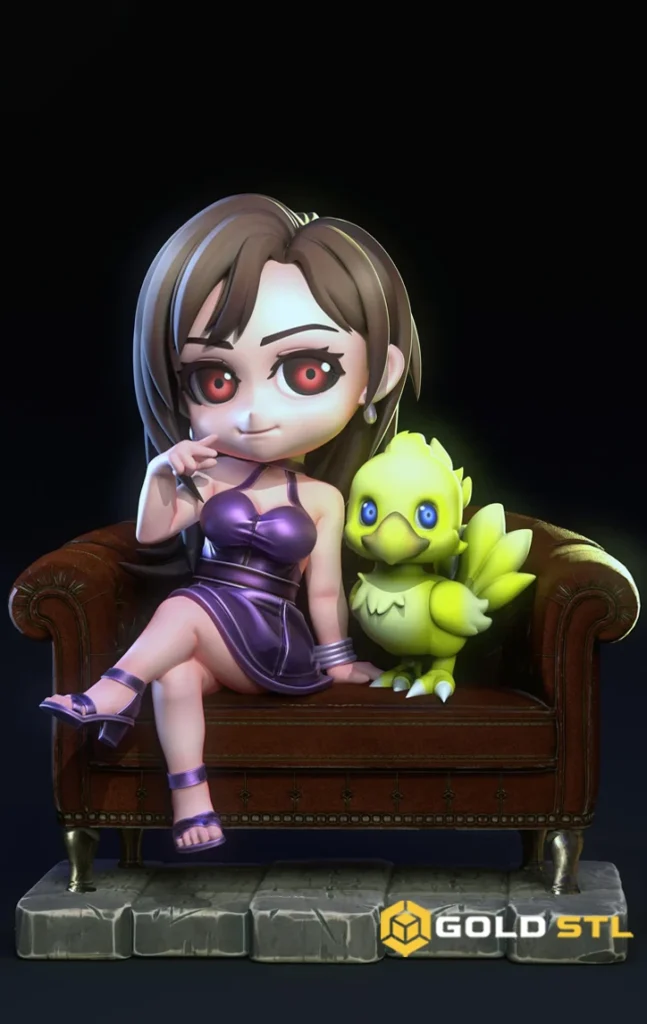 Chibi Tifa Lockhart Final Fantasy STL 3D Print Model - Gold STL